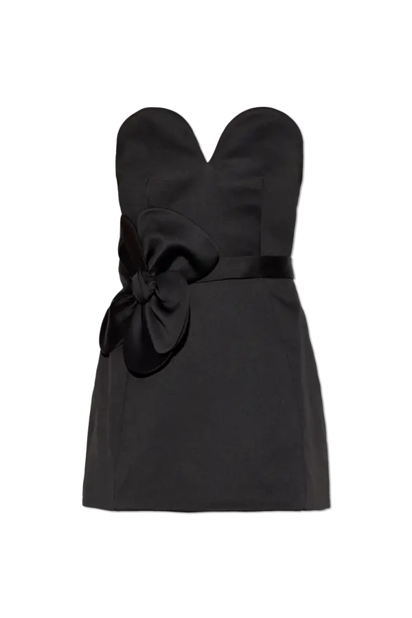 Marc Jacobs Strapless Sweetheart Neckline Dress With Floral Bow Appliqué And Side Slit - Black