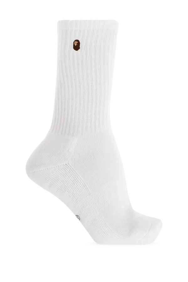 A BATHING APE Logo Embroidered Crew Socks - White