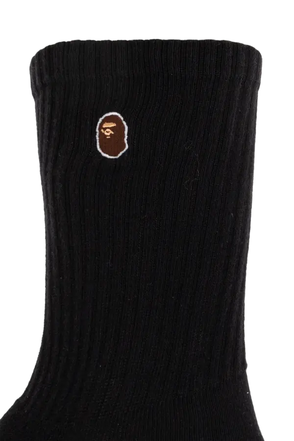 A BATHING APE Crew Socks With Embroidered Logo - Black