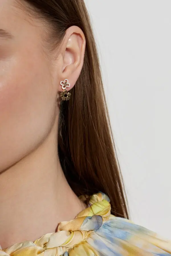 Tory Burch Mother-of-pearl And Brass Flower Motif Drop Earrings