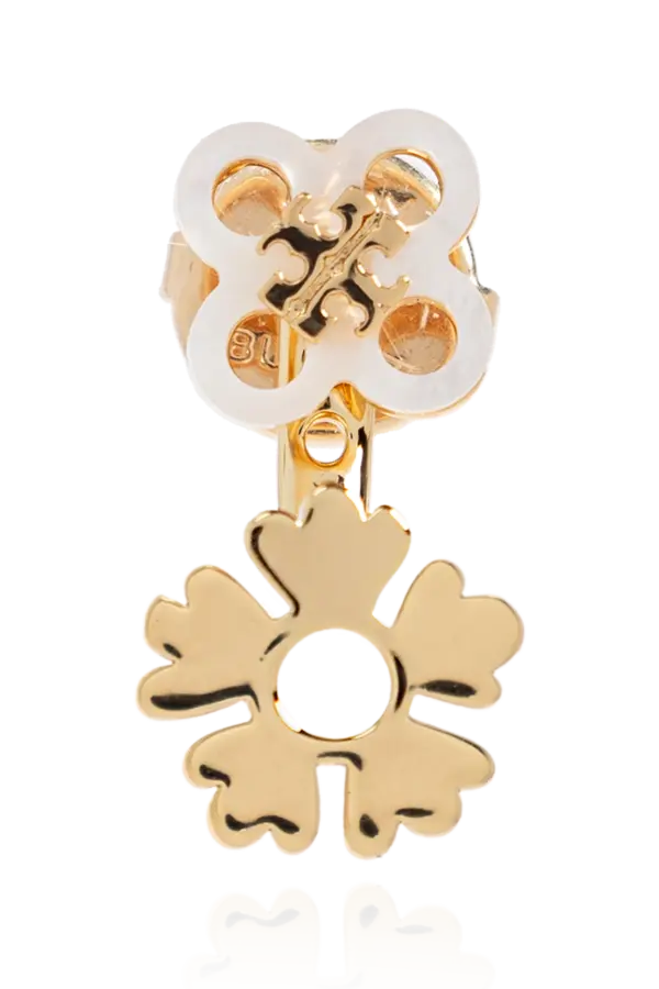 Tory Burch Mother-of-pearl And Brass Flower Motif Drop Earrings