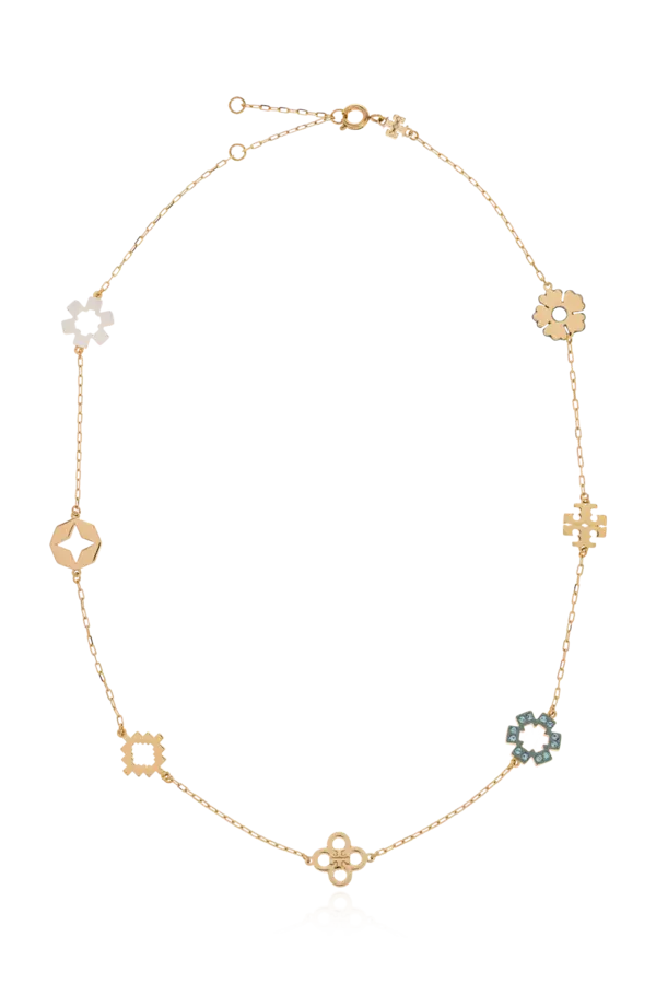 Tory Burch Necklace With Geometric Motifs And Crystals - Gold