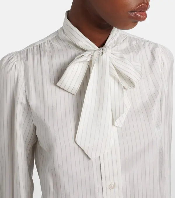Gucci Pinstripe Tie-neck Silk Shirt - White