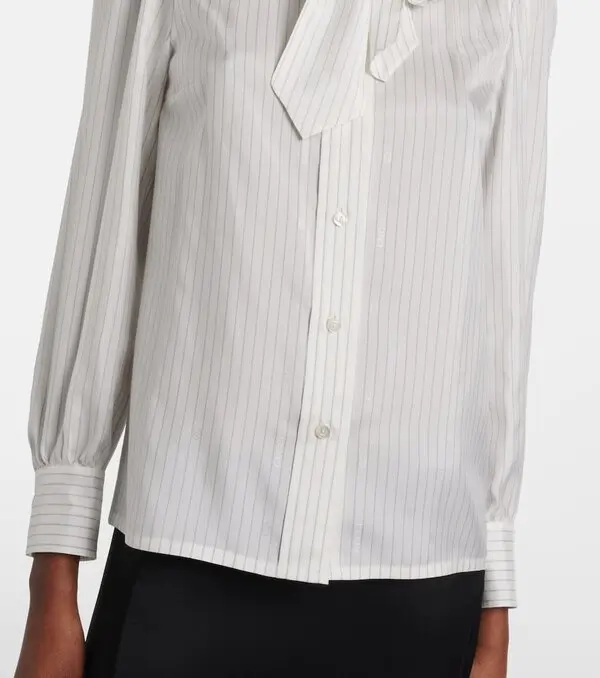 Gucci Pinstripe Tie-neck Silk Shirt - White
