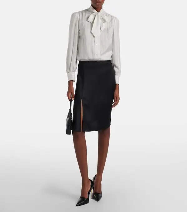Gucci Pinstripe Tie-neck Silk Shirt - White