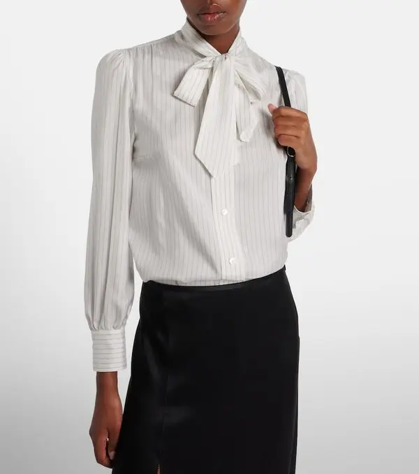 Gucci Pinstripe Tie-neck Silk Shirt - White