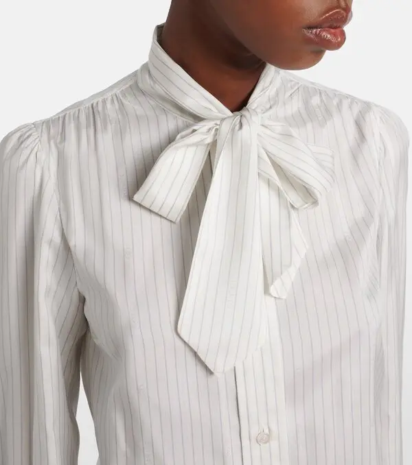 Gucci Pinstripe Tie-neck Silk Shirt - White