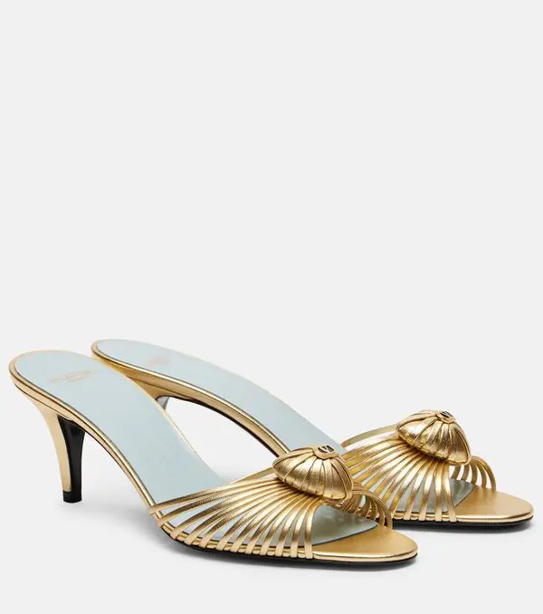 Valentino Garavani Metallic Leather Mules - Gold