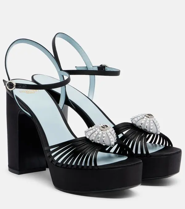 Valentino Garavani Embellished Satin Platform Sandals - Black