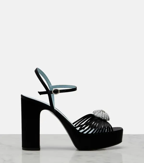 Valentino Garavani Embellished Satin Platform Sandals - Black