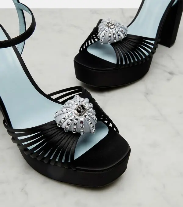 Valentino Garavani Embellished Satin Platform Sandals - Black