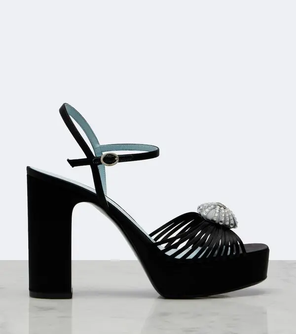 Valentino Garavani Embellished Satin Platform Sandals - Black