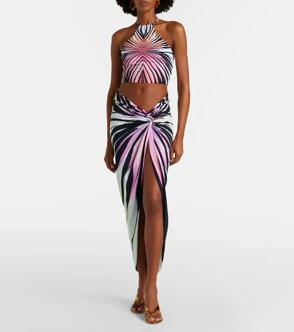 Roberto Cavalli Gathered Printed Midi Skirt