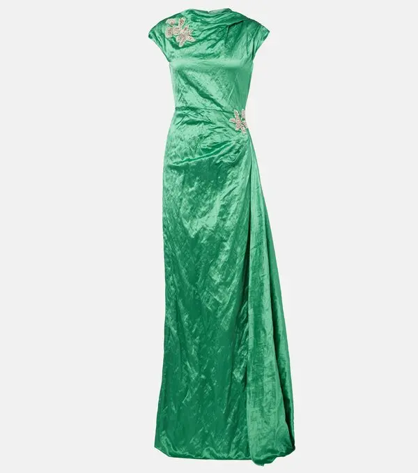 Erdem Draped Embellished Satin Gown