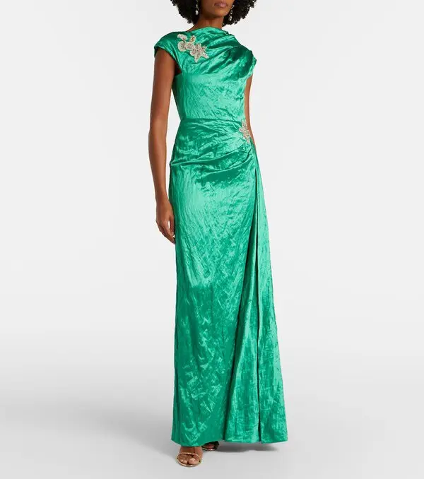 Erdem Draped Embellished Satin Gown