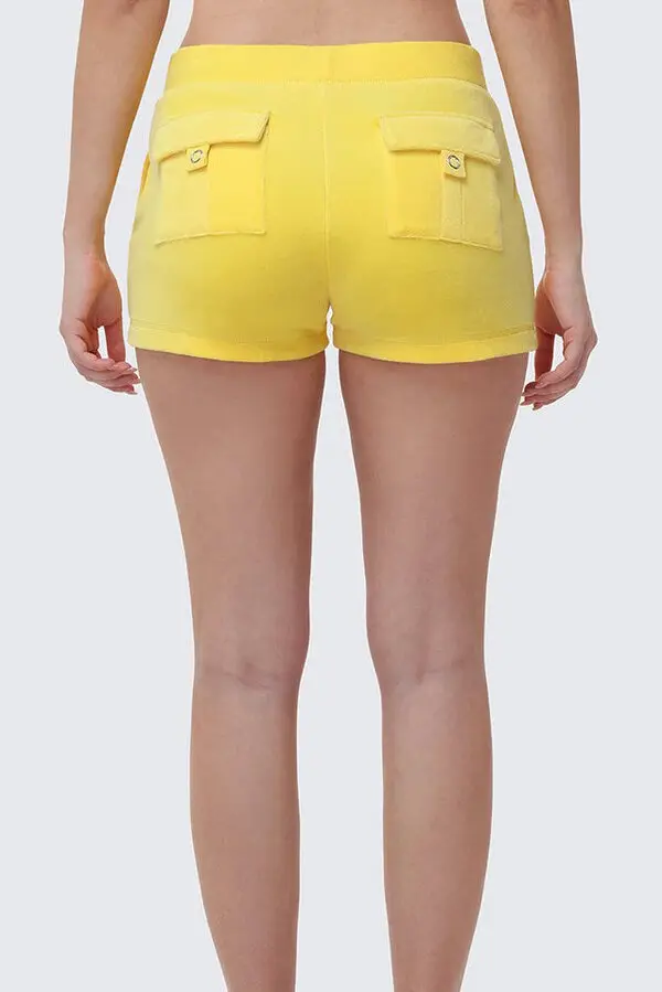 Juicy Couture Heritage Cotton Velour Embroidered Shorts - Buttercup