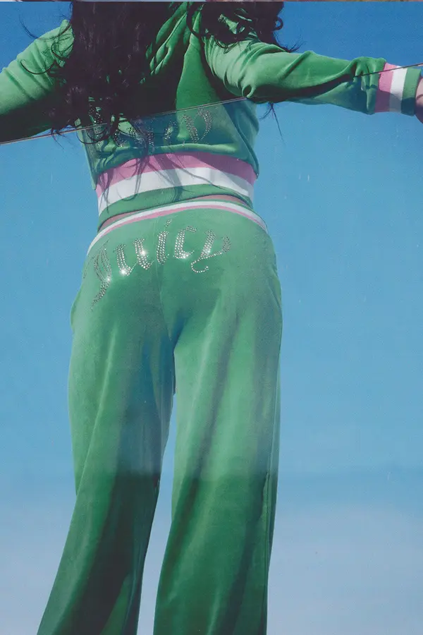 Juicy Couture Heritage Stripe Bling Velour Track Pants - Kiwi