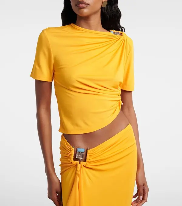 Christopher Esber Gathered Jersey T-shirt With Embellishment
