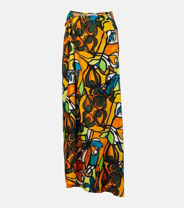 Christopher Esber Printed Draped Silk Maxi Skirt