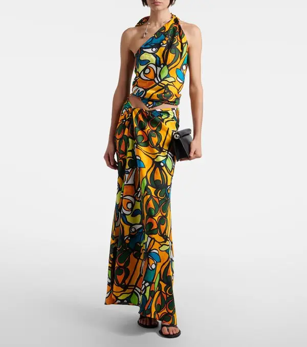 Christopher Esber Printed Draped Silk Maxi Skirt