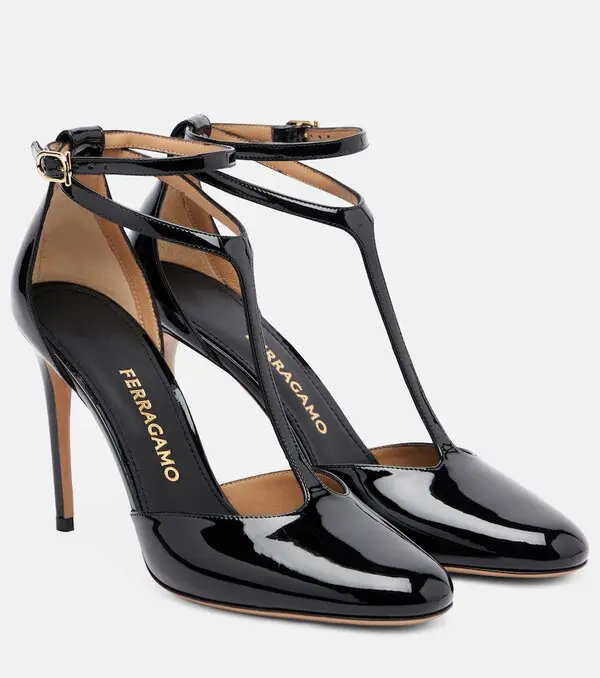 FERRAGAMO Patent Leather Pumps With Gold Buckle