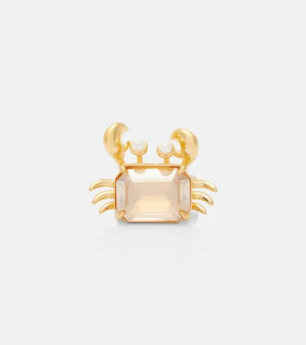 Oscar De La Renta Crab Embellished Ring With Crystal - Gold