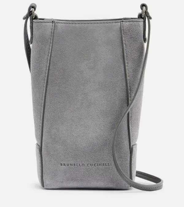 Brunello Cucinelli Monili Suede Crossbody Bag - Grey