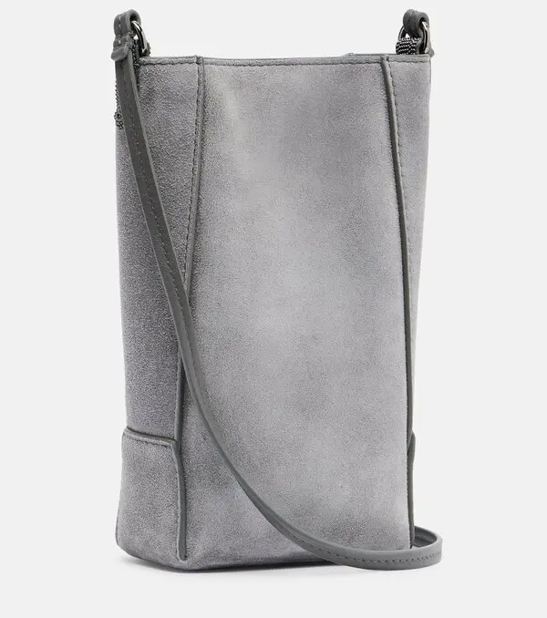 Brunello Cucinelli Monili Suede Crossbody Bag - Grey