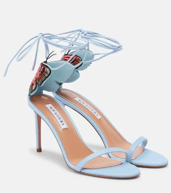 AQUAZZURA Papillon D'amour Embellished Lace-up Sandals - Blue