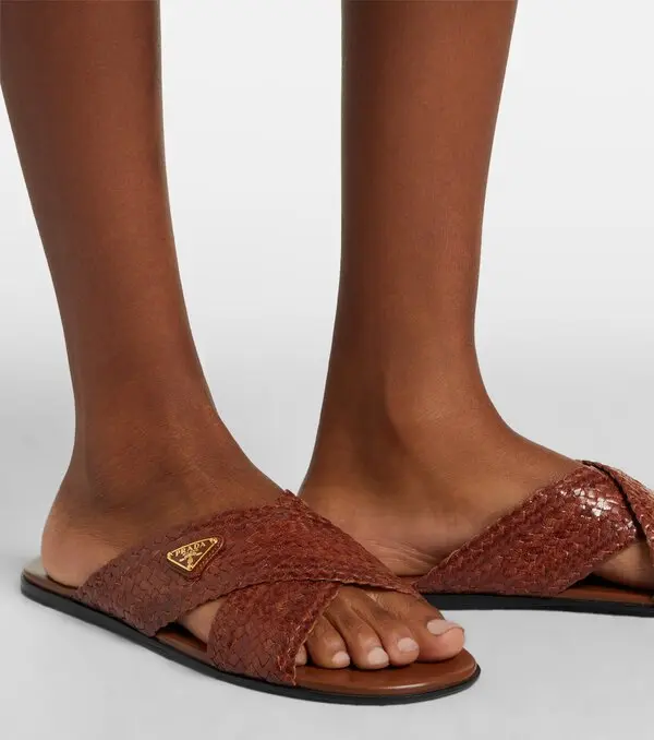 Prada Woven Leather Slides