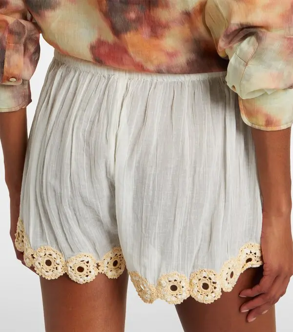 Ulla Johnson Liya Crochet-trimmed Cotton Shorts - White