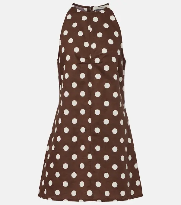 Asceno Antigua Polka Dot Linen And Cotton Minidress - Brown