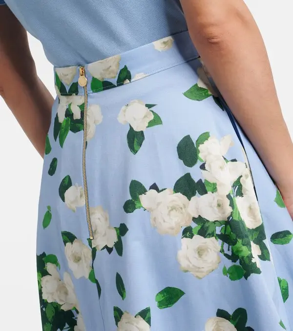 Carolina Herrera Floral Faille Midi Skirt - Blue