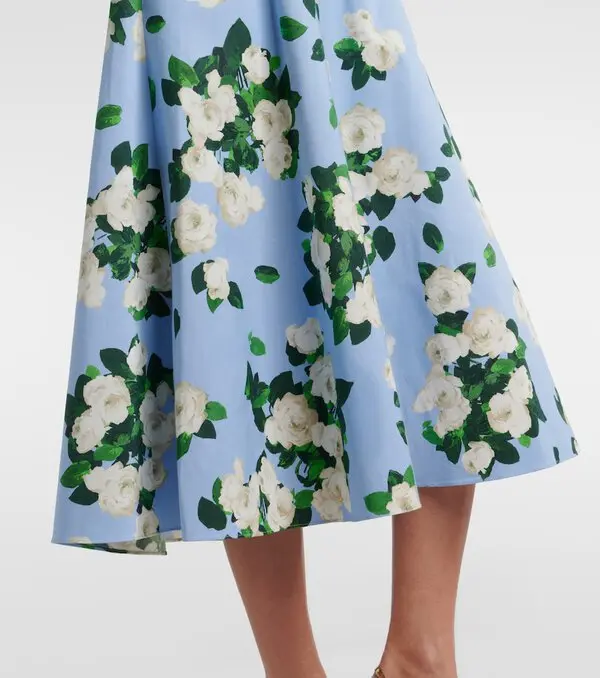 Carolina Herrera Floral Faille Midi Skirt - Blue