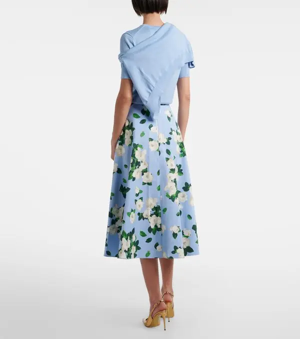 Carolina Herrera Floral Faille Midi Skirt - Blue