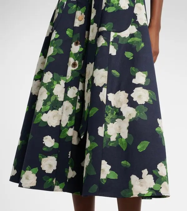 Carolina Herrera Floral Faille Midi Dress - Blue
