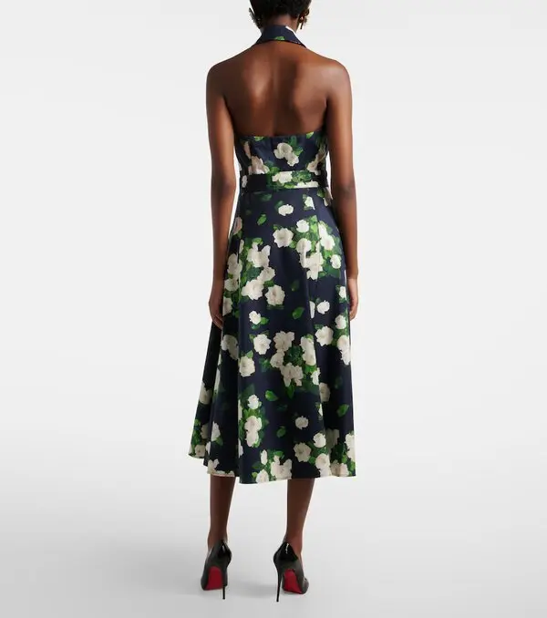 Carolina Herrera Floral Faille Midi Dress - Blue