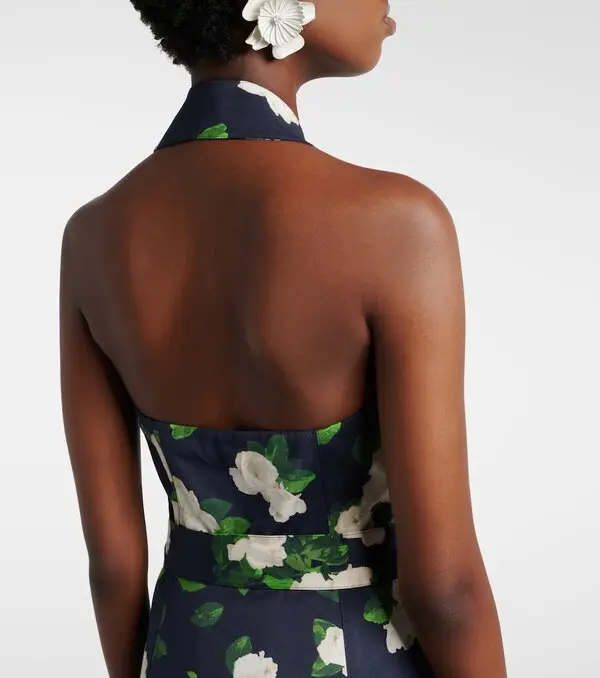 Carolina Herrera Floral Faille Midi Dress - Blue