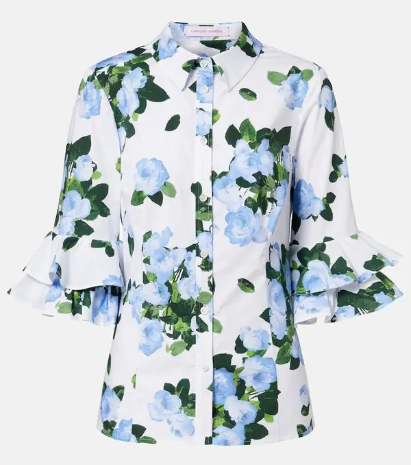Carolina Herrera Floral Ruffled Cotton-blend Shirt - Multicoloured