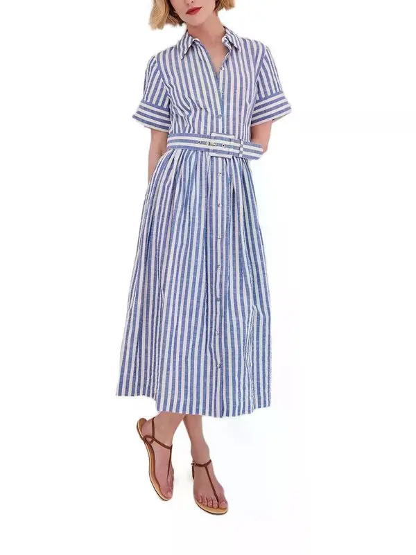 Cara Cara Malena Striped Seersucker Midi Dress - Blue