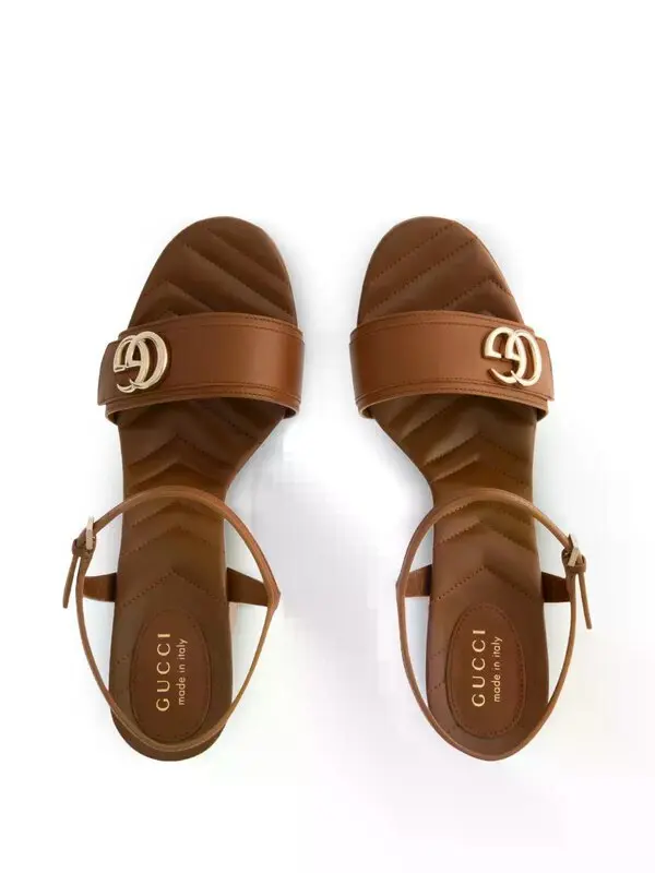 Gucci Double G Leather Platform Sandals - Brown
