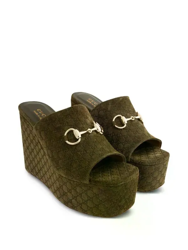 Gucci Horsebit Gg Supreme Sandals - Green