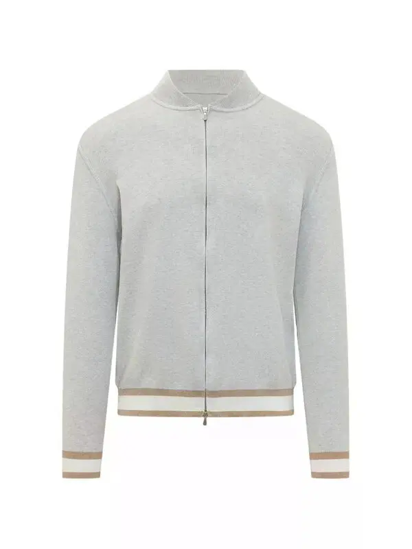 FILIPPO DE LAURENTIIS Striped Trim Zip-up Bomber Jacket - Grey