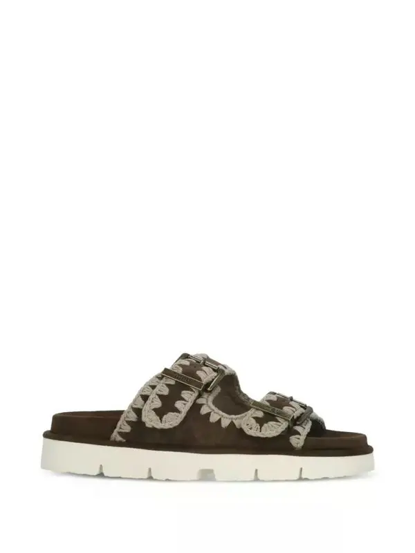 Mou Crochet-trim Buckle-strap Sandals - Brown