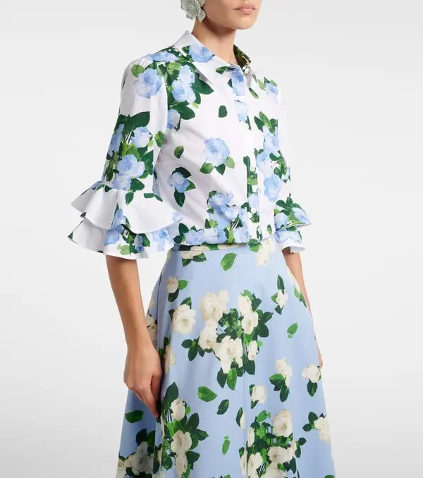 Carolina Herrera Floral Ruffled Cotton-blend Shirt