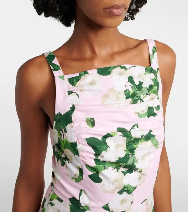Carolina Herrera Floral Pleated Cotton-blend Midi Dress