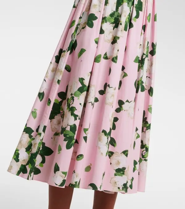 Carolina Herrera Floral Pleated Cotton-blend Midi Dress