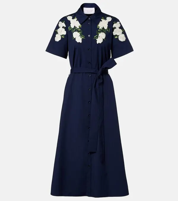 Carolina Herrera Embroidered Floral Cotton-blend Shirt Dress - Blue