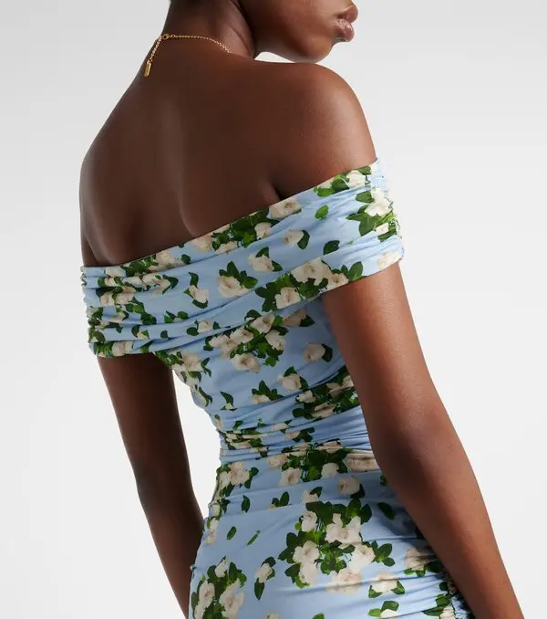 Carolina Herrera Floral Ruched Jersey Midi Dress