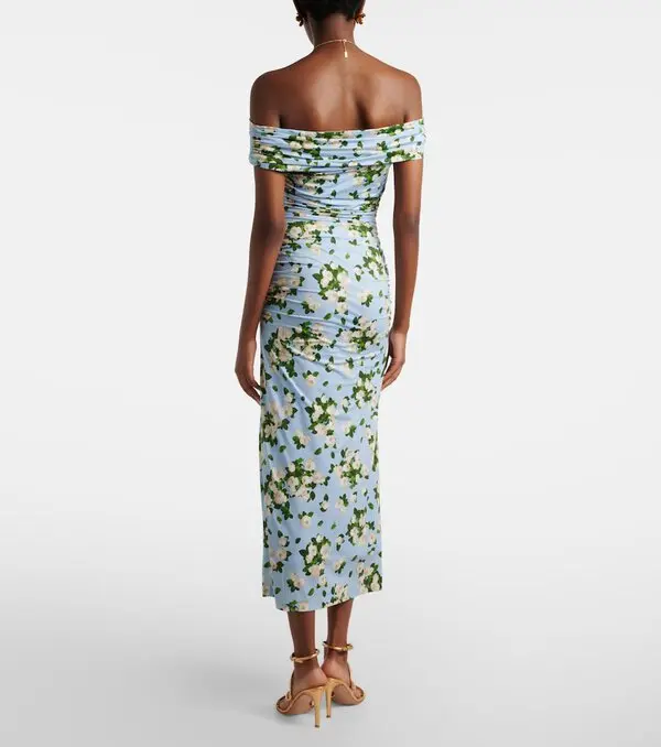 Carolina Herrera Floral Ruched Jersey Midi Dress